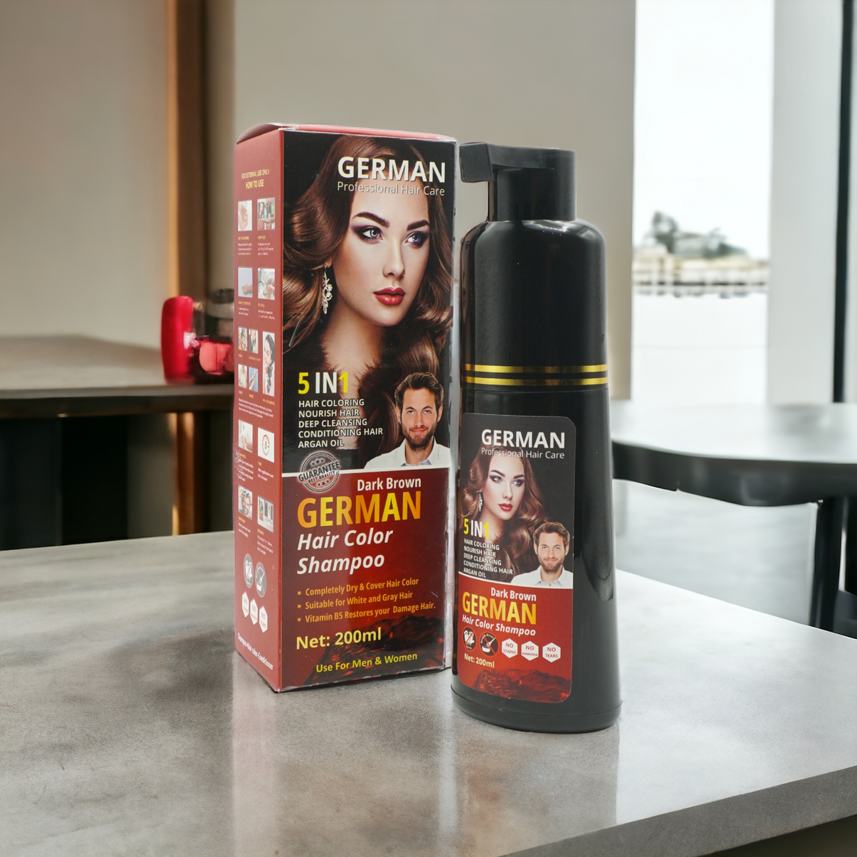 German Hair Color Shampoo 5-in-1, with Keratin, Argan Oil, Vitamin B5 ...