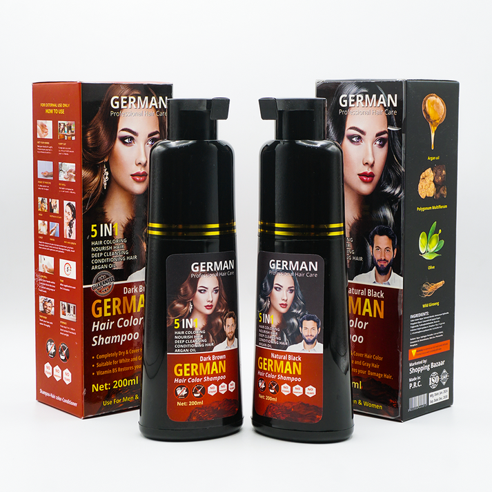 German Hair Color Shampoo 5-in-1, with Keratin, Argan Oil, Vitamin B5 ...